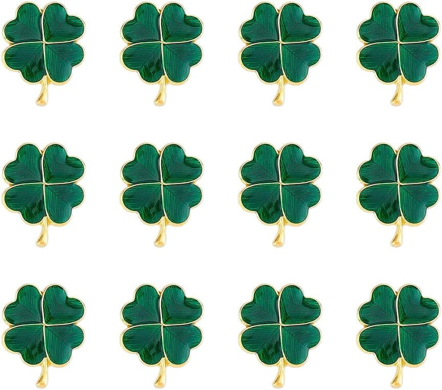 12 Pcs Dark Green Four Leaves Clover Pins St. Patrick's Day Clover ...