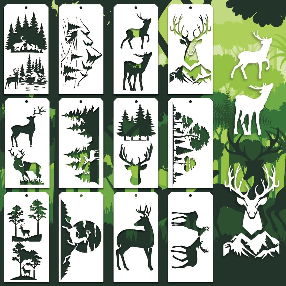 12 Pcs Decorative Painting Templates 12 Styles Deer Forest Painting ...