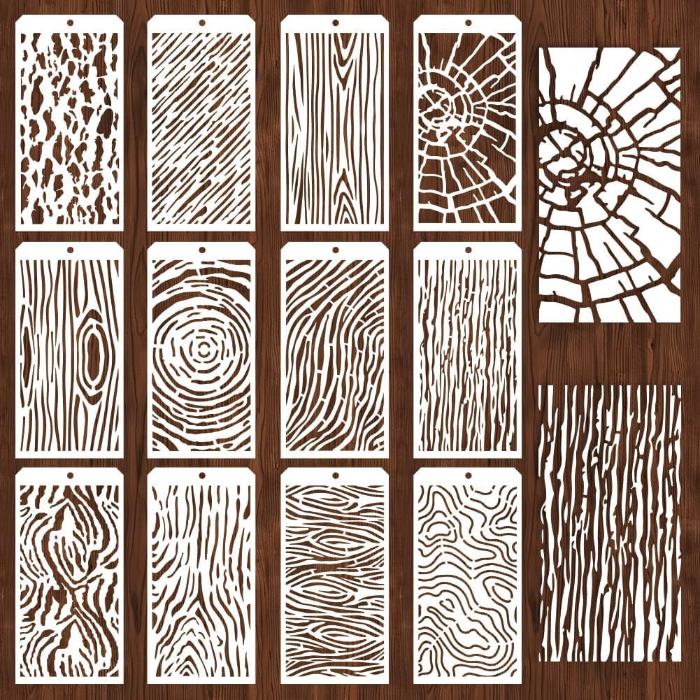 12 Pcs Decorative Painting Templates 12 Styles Mixed Abstract Wooden ...