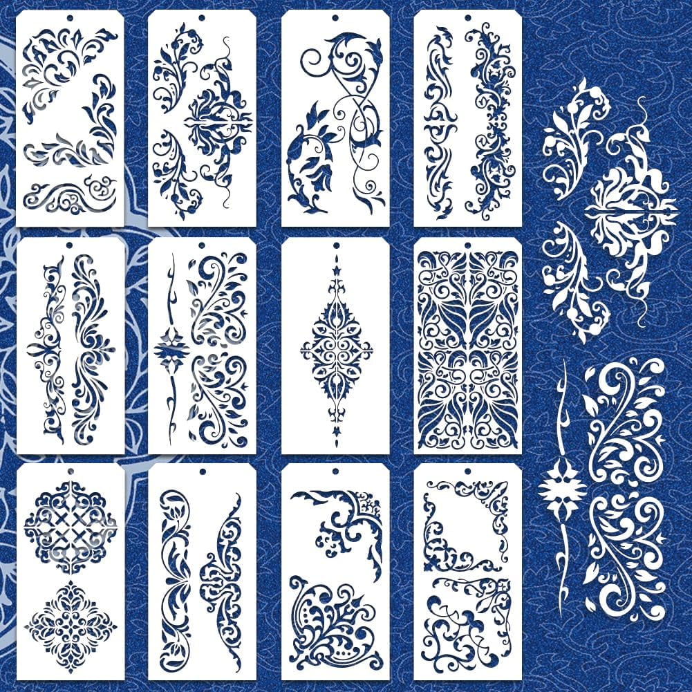 12 Pcs Decorative Painting Templates 12 Styles Vintage Floral Border ...
