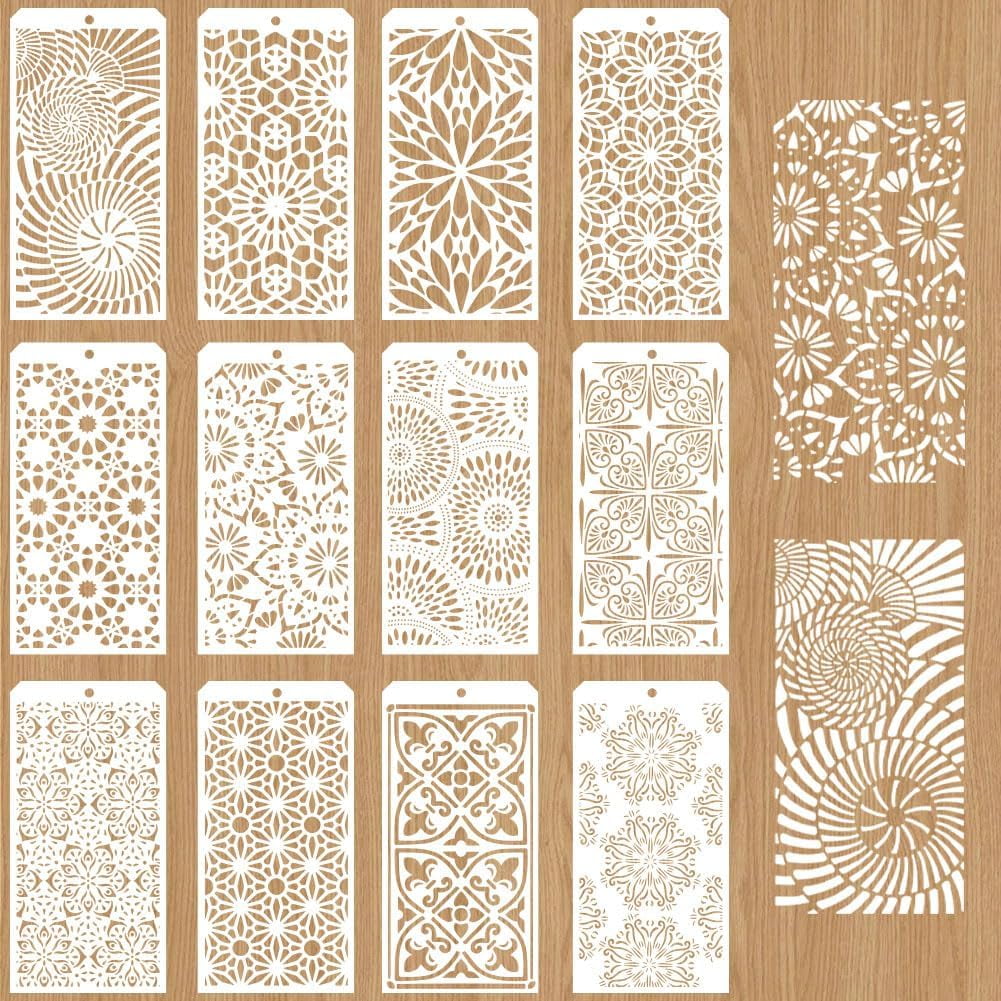 12 Pcs Decorative Painting Templates 12 Styles Floral Stencil Template ...