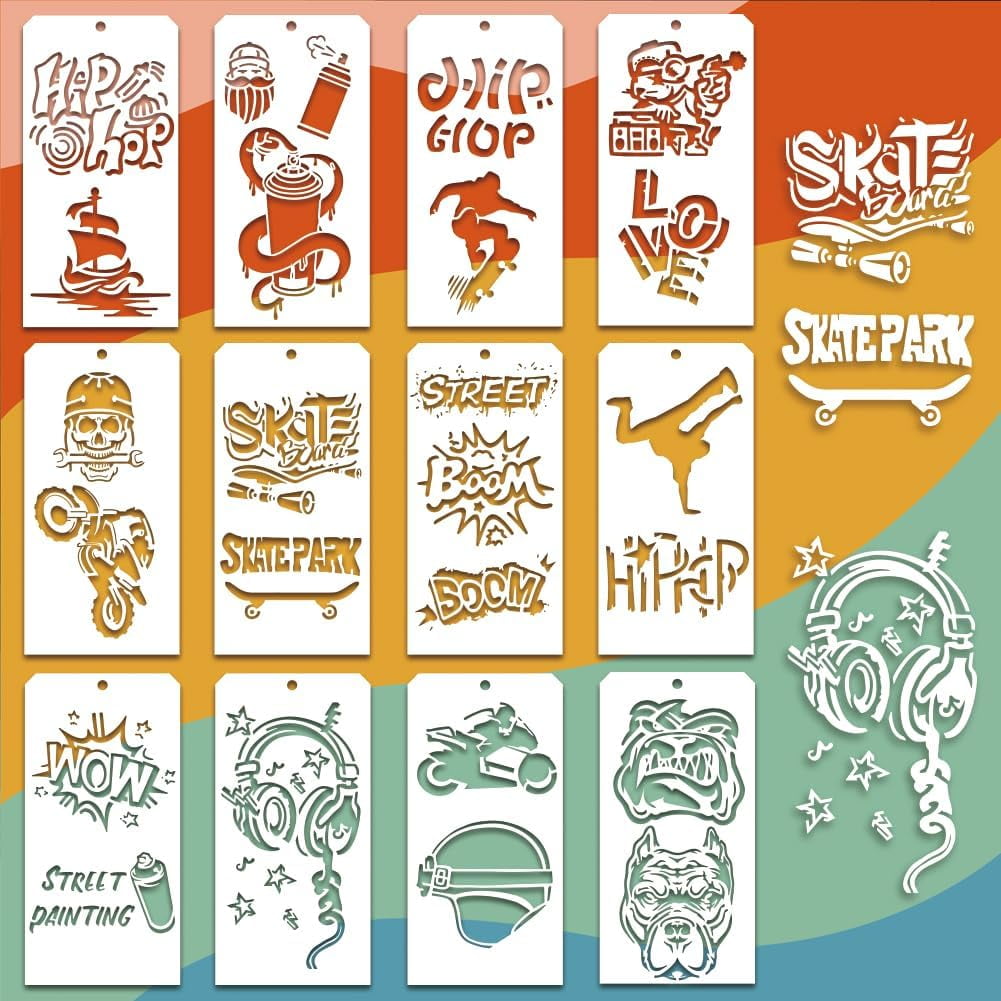 12 Pcs Decorative Painting Templates 12 Styles Graffiti Painting ...