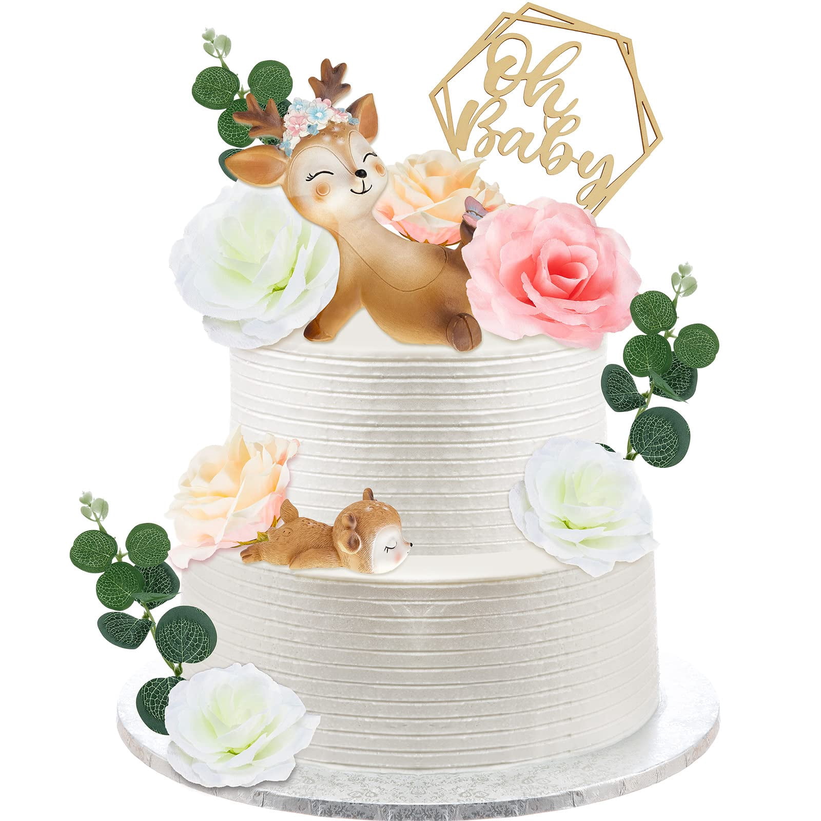 12 Pcs DeerTRDN Cake Toppers Deer Figurines Woodland Cake Toppers Baby ...
