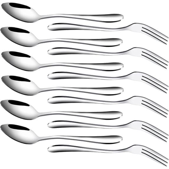 12 Pcs Dessert Forks and Spoons Silverware Set, Stainless Steel Mini ...