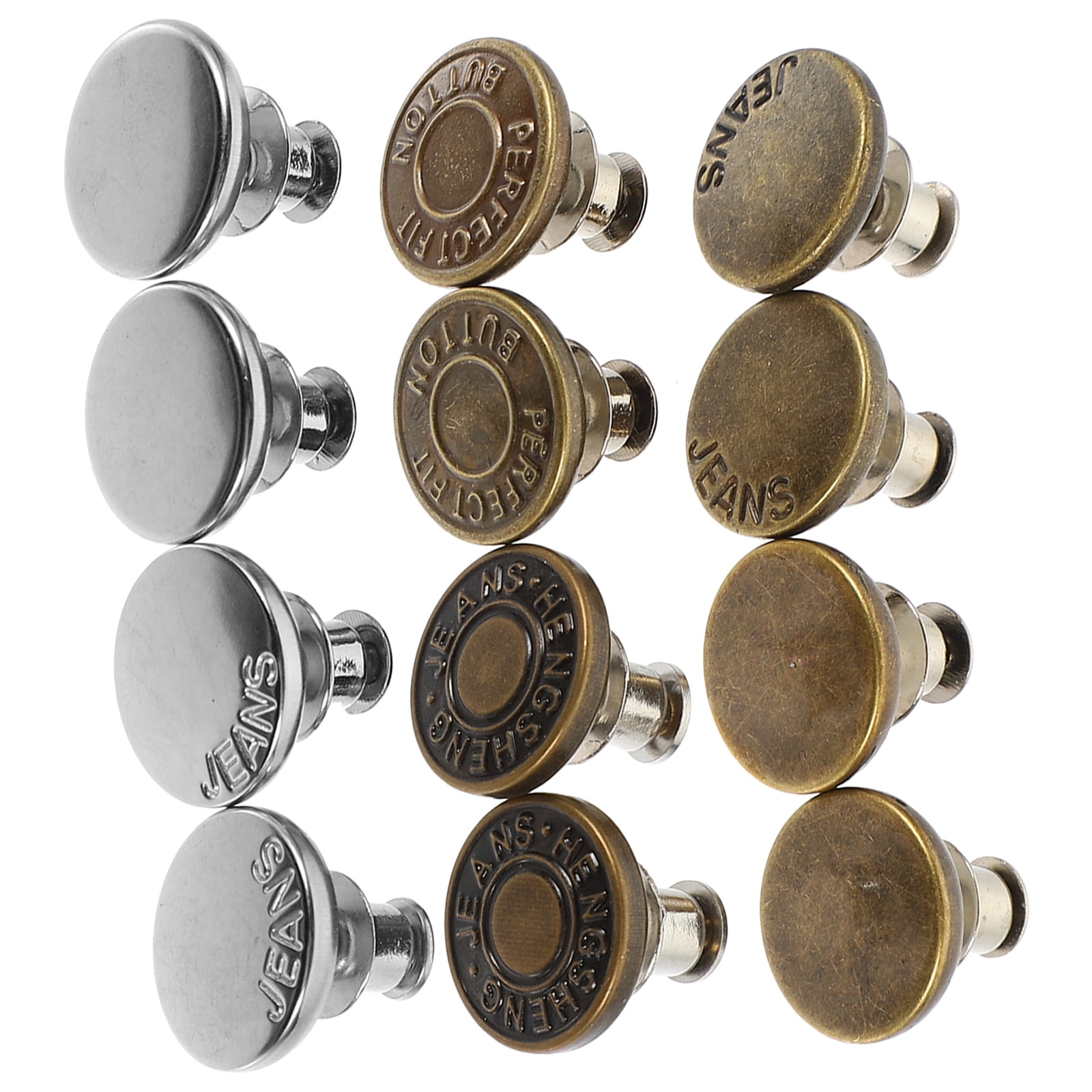12 Pcs Detachable Buttons Metal Jean DIY Pants Waist Buckle Jeans Rivet ...