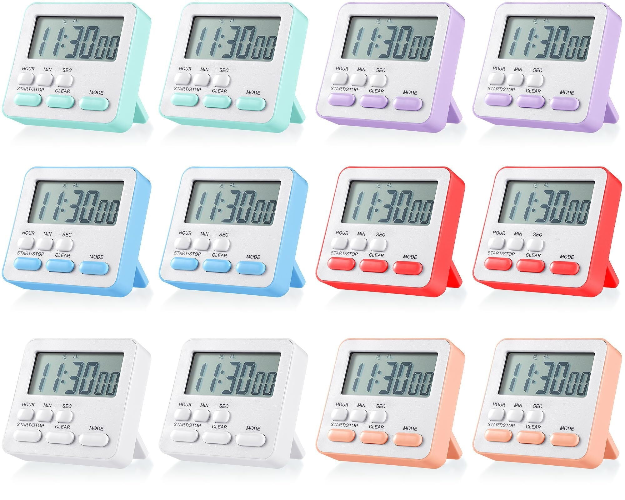 12 Pcs Digital Kitchen Magnetic Timer Bulk Classroom Count up Countdown Timer Large Digits Egg ...