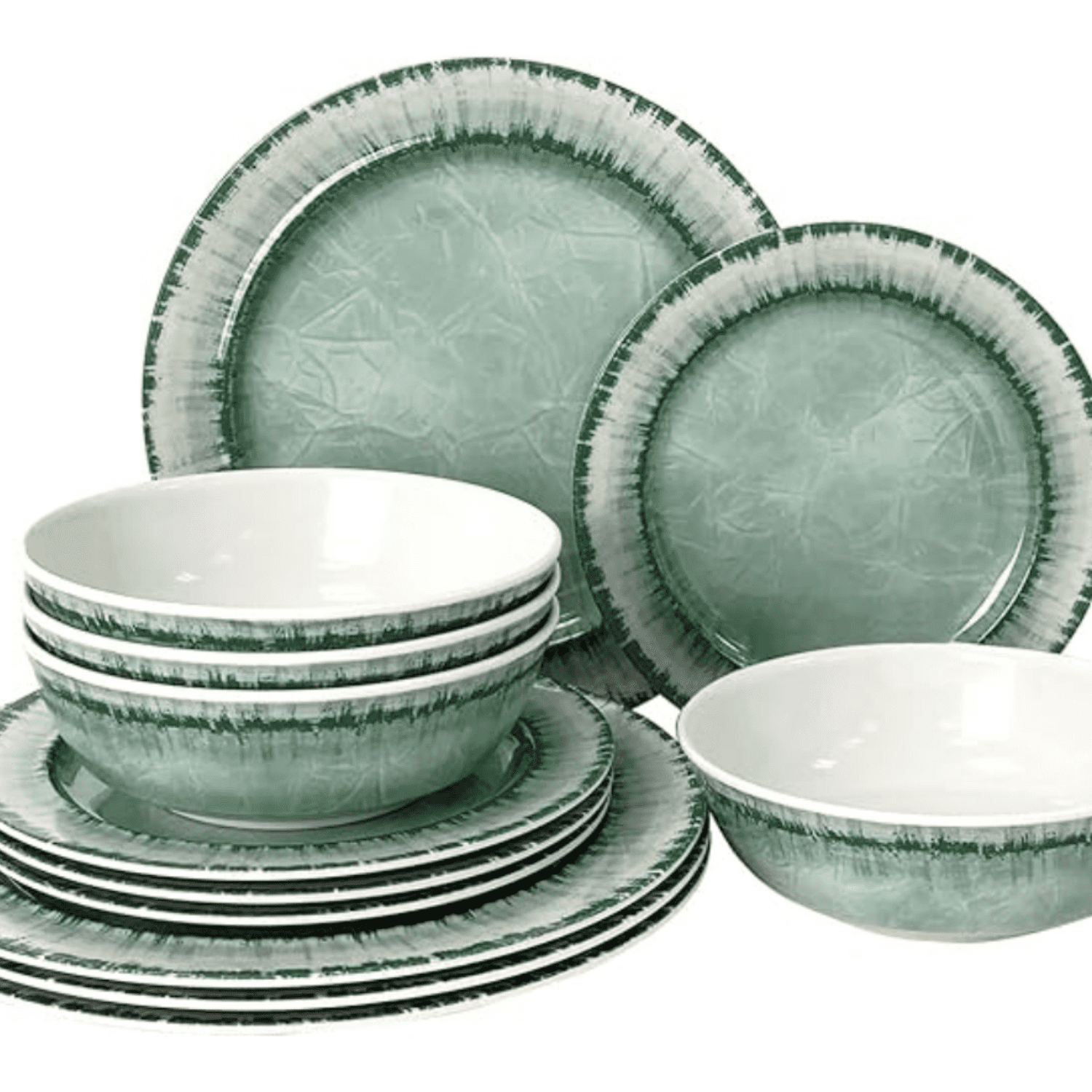12 Pcs Dinner Dishes Set for Indoor and Outdoor Use, Dishwasher Safe ...