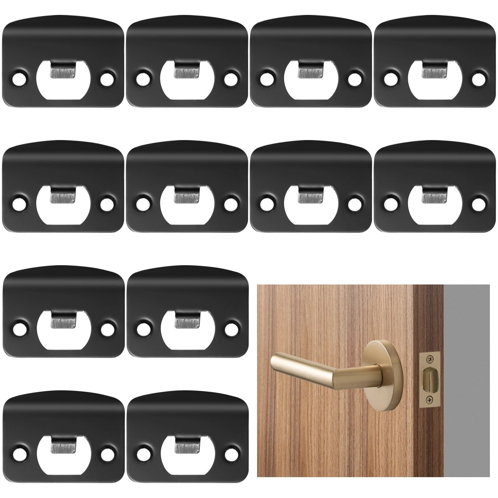 12 Pcs Door Strike Plates, Stainless Steel Deadbolt Strike Plates, Full Lip Round Corner Strike ...