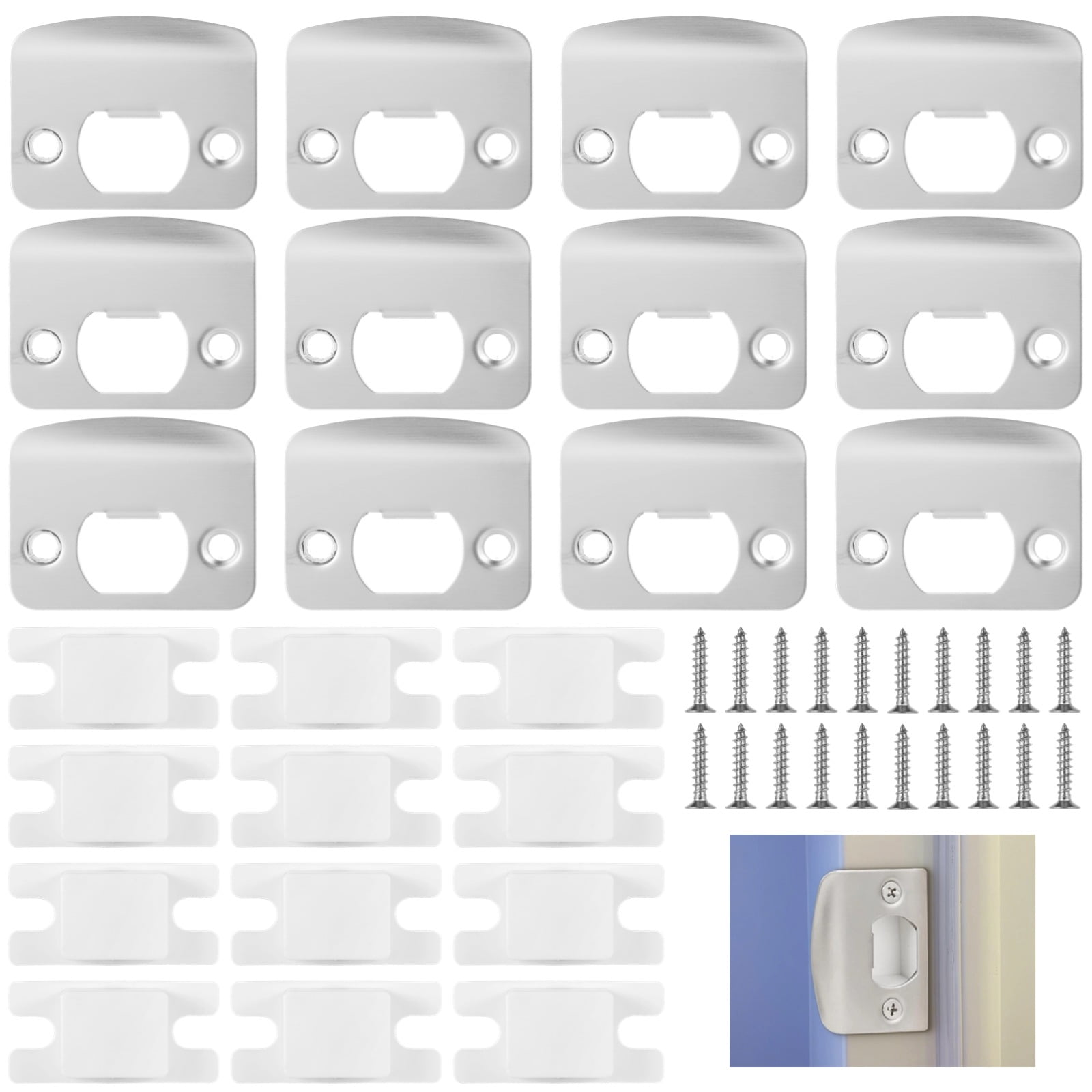 12 Pcs Door Strike Plates, Stainless Steel Deadbolt Strike Plates, Full ...