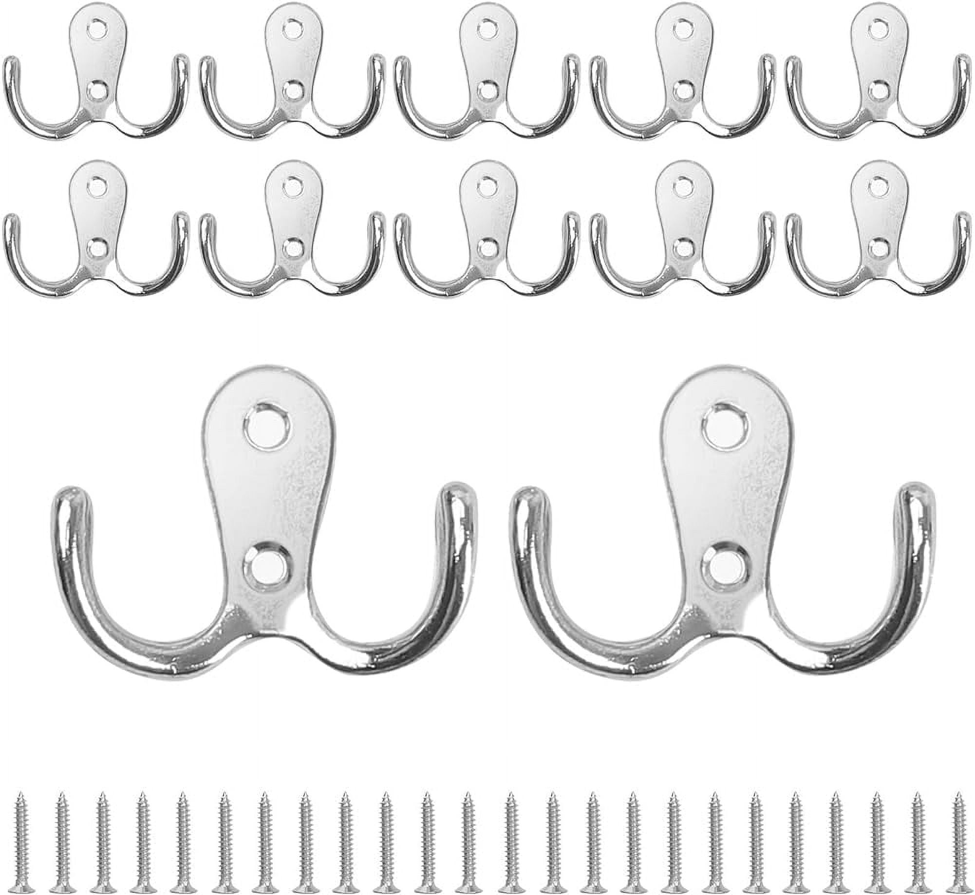 12 Pcs Double Prong Robe Hook, Chrome Coat Hook Heavy Duty Dual Coat ...