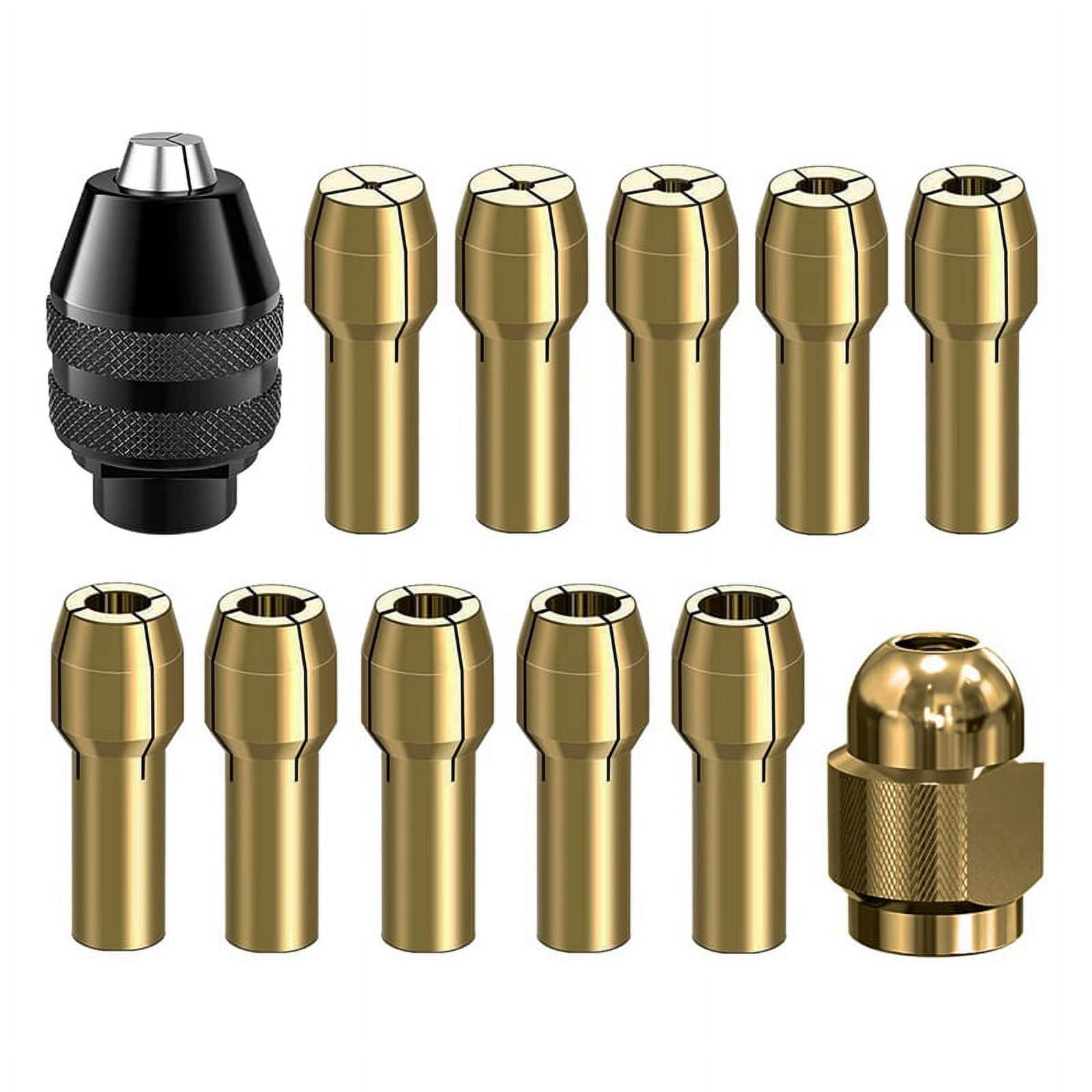12 Pcs Drill Chuck Collet Set Brass Tool Kit, Keyless 1/32In to 1/8In ...
