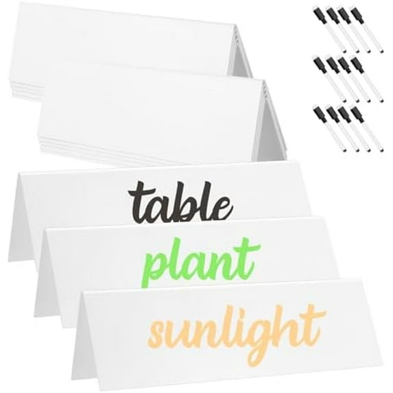 12 Pcs Dry Erase Name Tent Cards with Black Markers 8.66 x 2.6 x 1.9 In ...