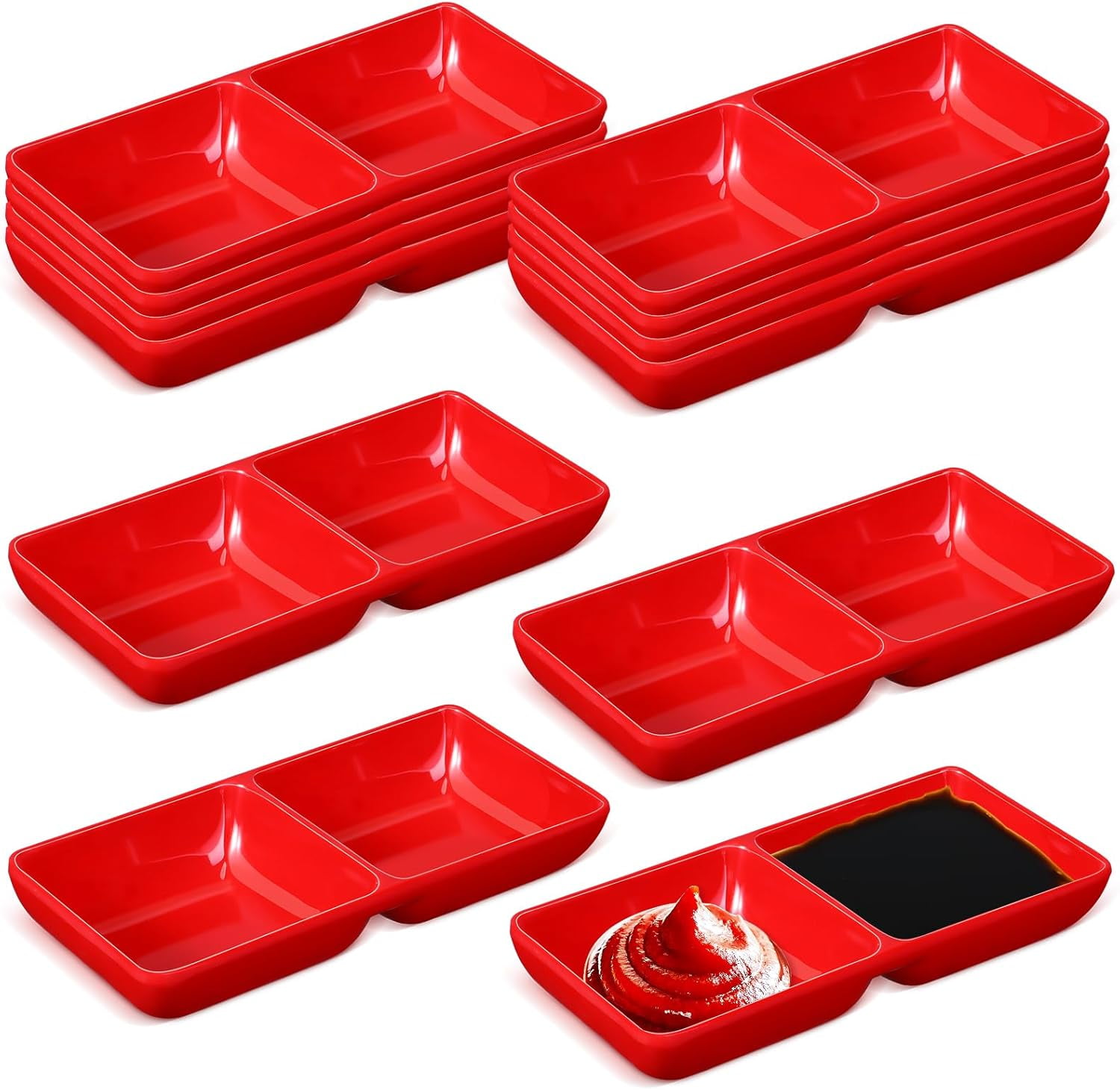 **12 pcs dual dipping sauce bowls soy sauce dish bowls two compartments ...