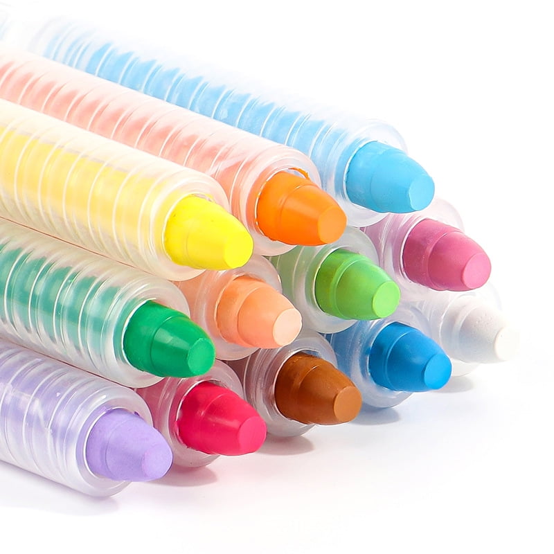 12 Pcs Dustless Chalks,Colored Sidewalk Chalk With Holder,Washable ...