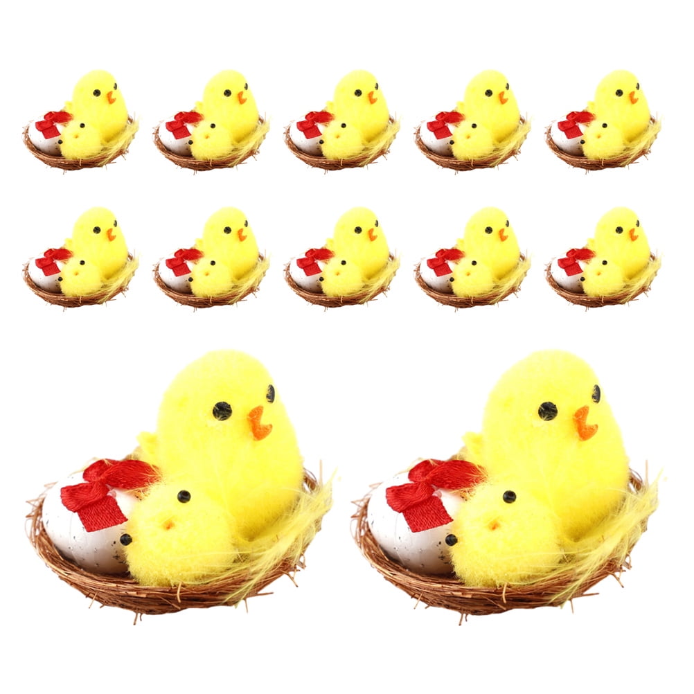 12 Pcs Easter Chick Chicks Gift Animal Fake Mini Fuzzy Modeling Plastic ...