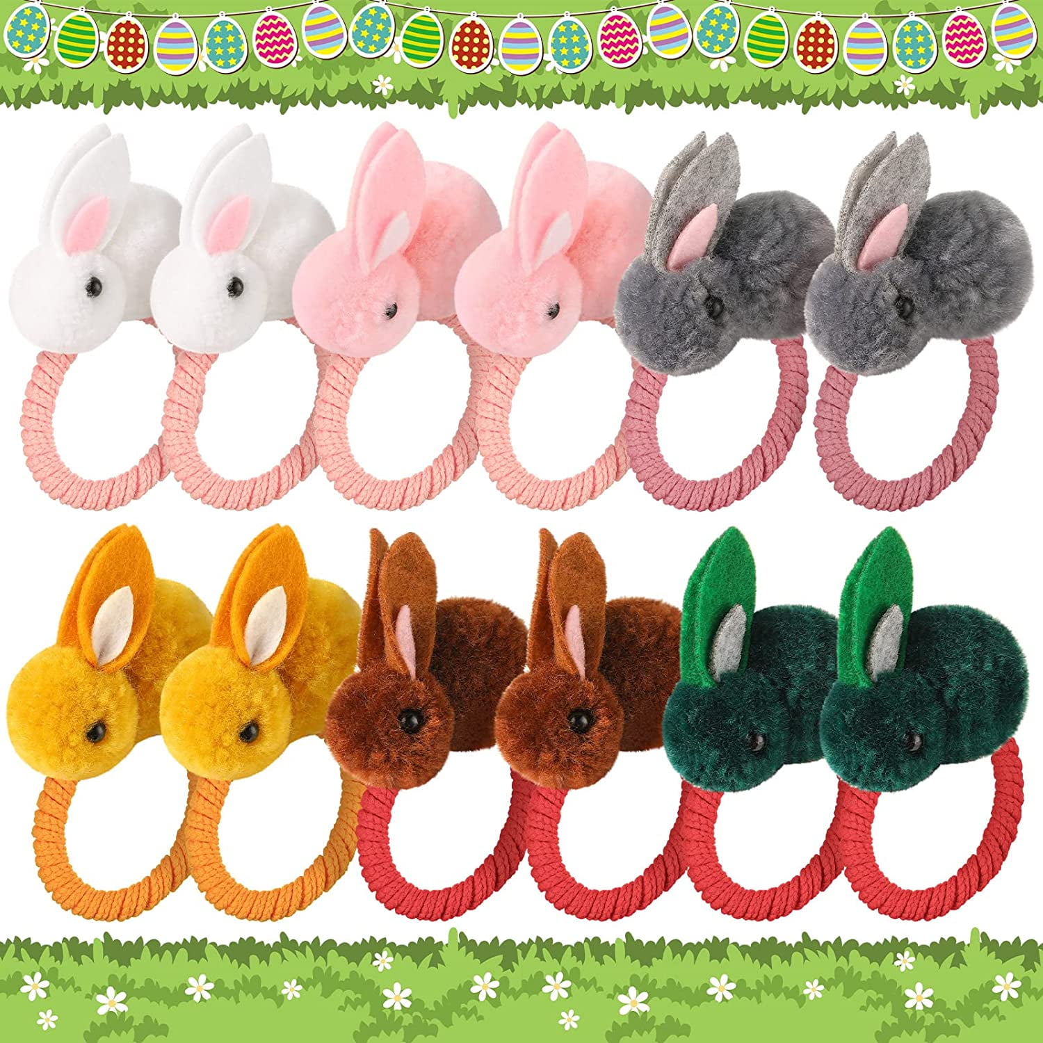 12 Pcs Easter Hair Ties for Kids gifts, Stuffed Rabbit Style Cute ...