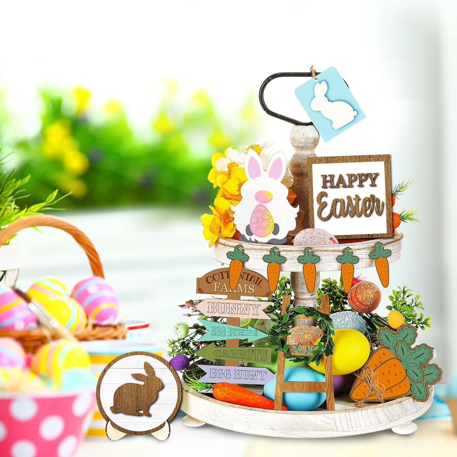 12 Pcs Easter Tiered Tray Decor Set Easter Layered Decorative Tray ...