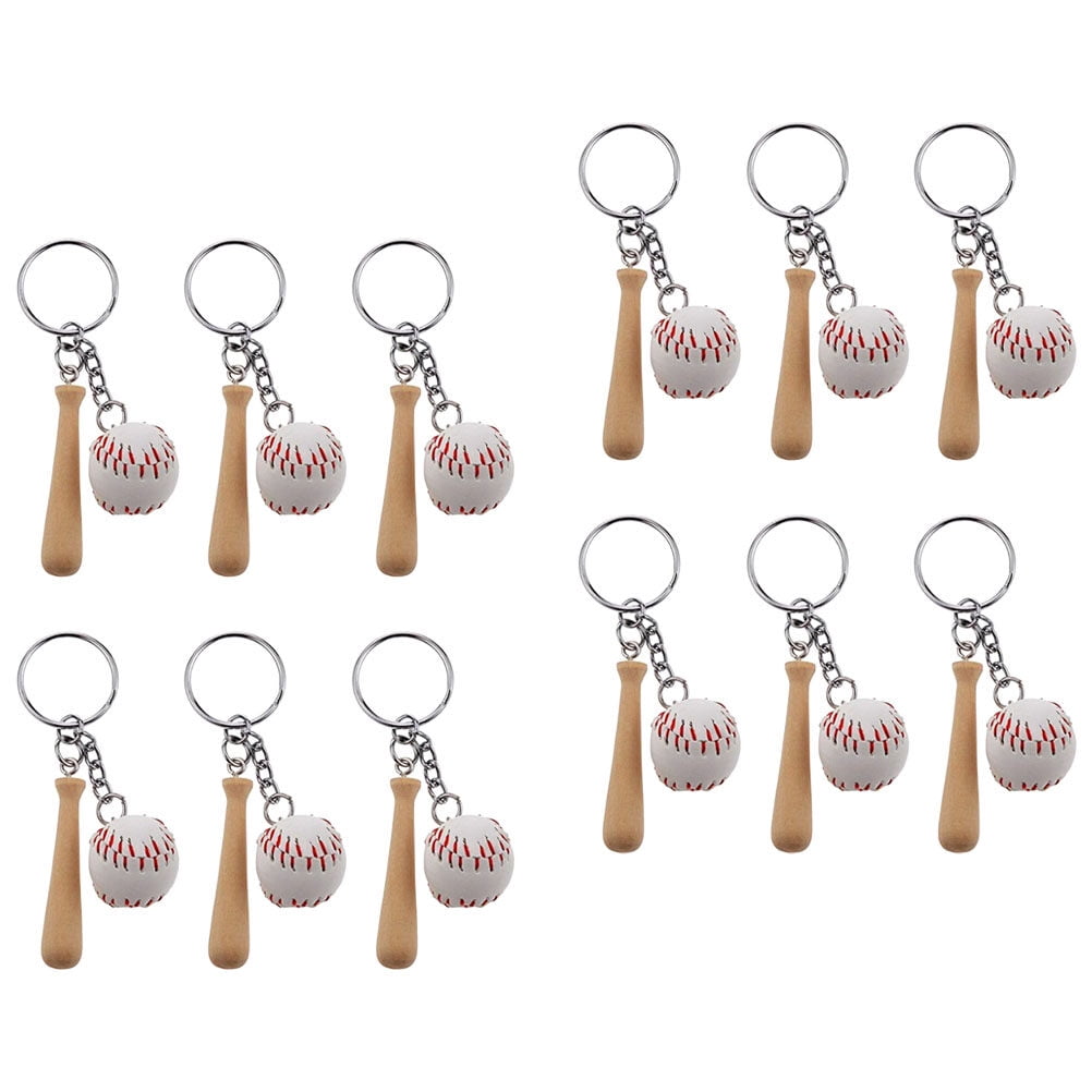 12 Pcs Wooden Bat Keyring Softball Keychain with and Glove Baseball ...