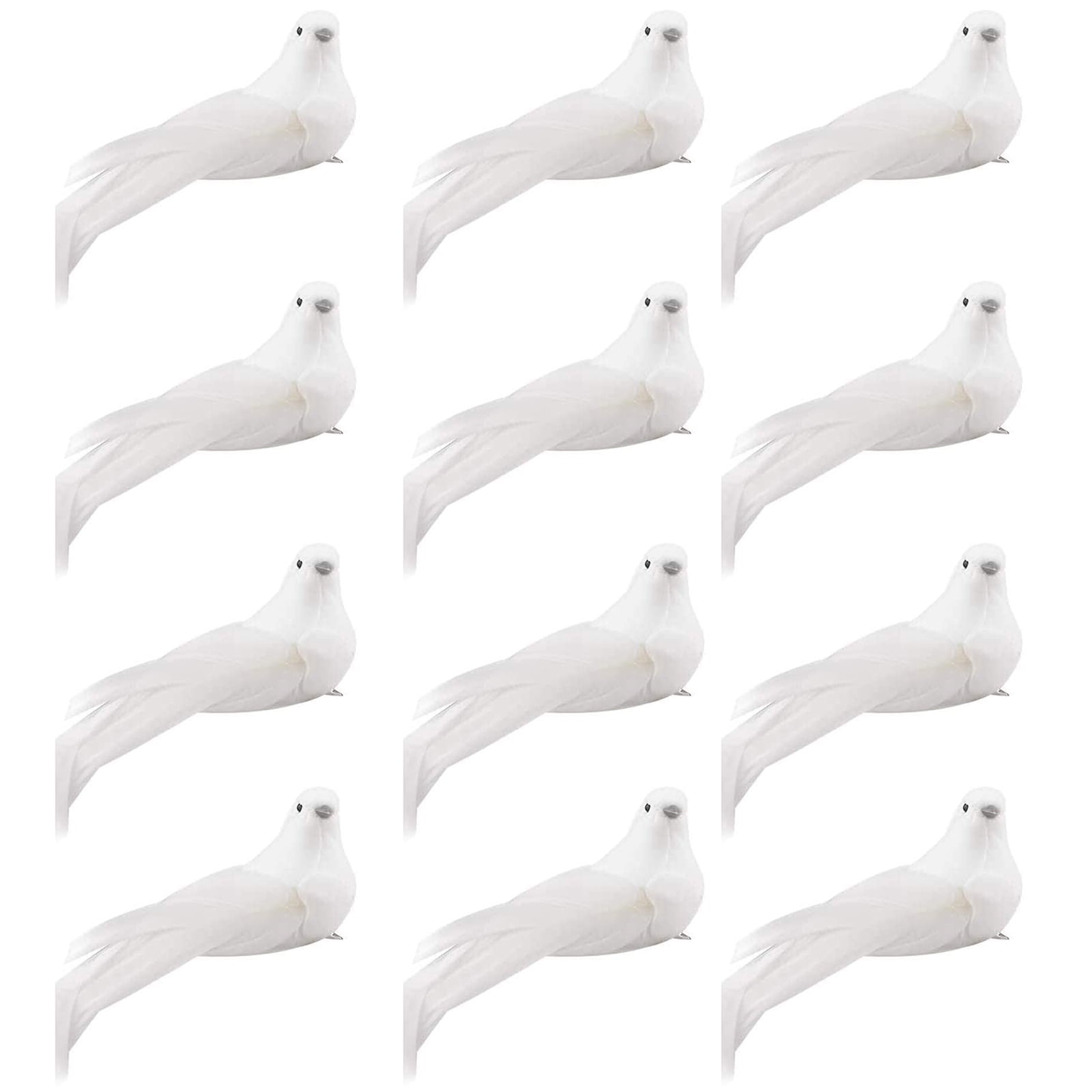 12 Pcs Fake Doves Birds Christmas Tree Ornaments Artificial White Doves ...