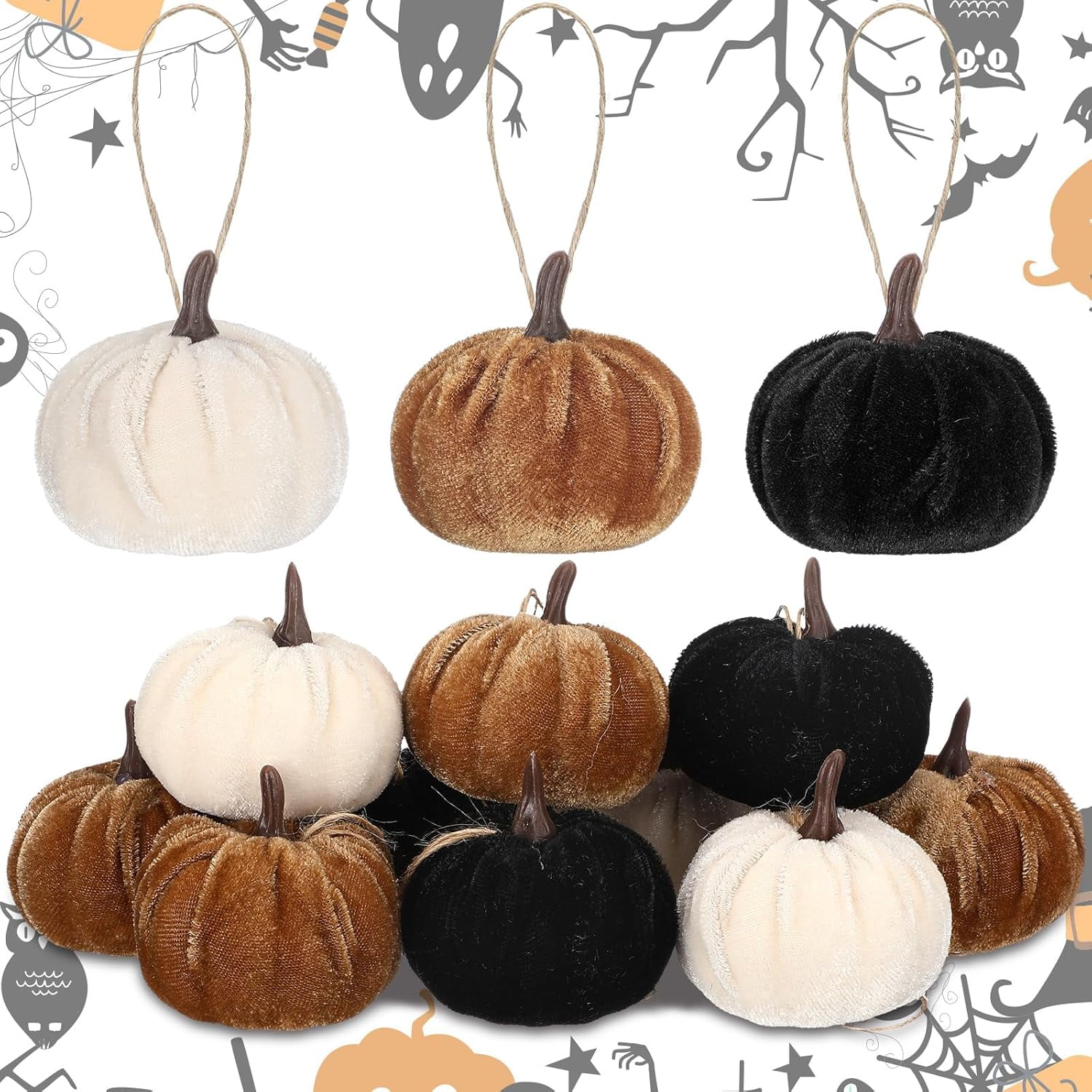 12 Pcs Fall Pumpkin Hanging Ornament 2 Inches Velvet Pumpkins ...