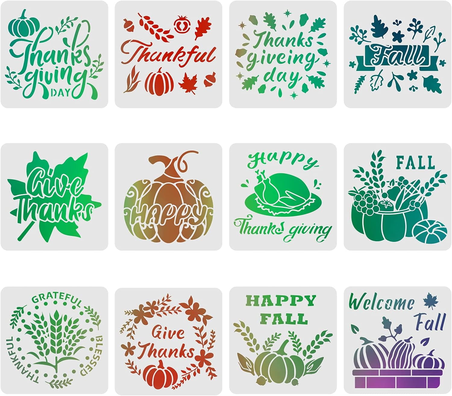 12 Pcs Fall Thanksgiving Stencils Drawing Painting Templates Sets 11 ...