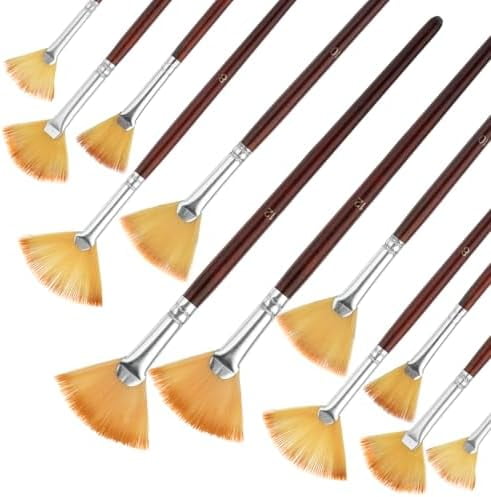 12 Pcs Fan Paint Brushes Artist Painting Brush Set Professional Nylon ...