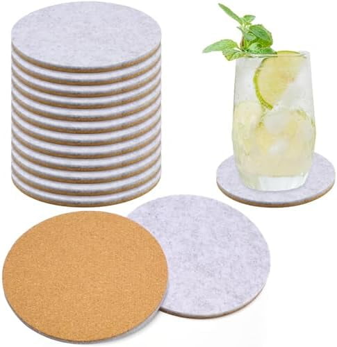12 Pcs Felt and Cork Coaster for Drink Absorbent 4 Inches Cork Coasters ...