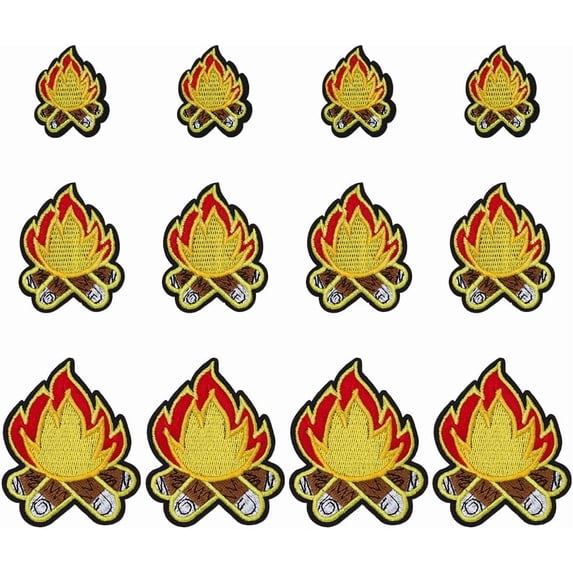 12 Pcs Fire Embroidery Patches 3 Sizes Cartoon Blaze Applique Polyester ...