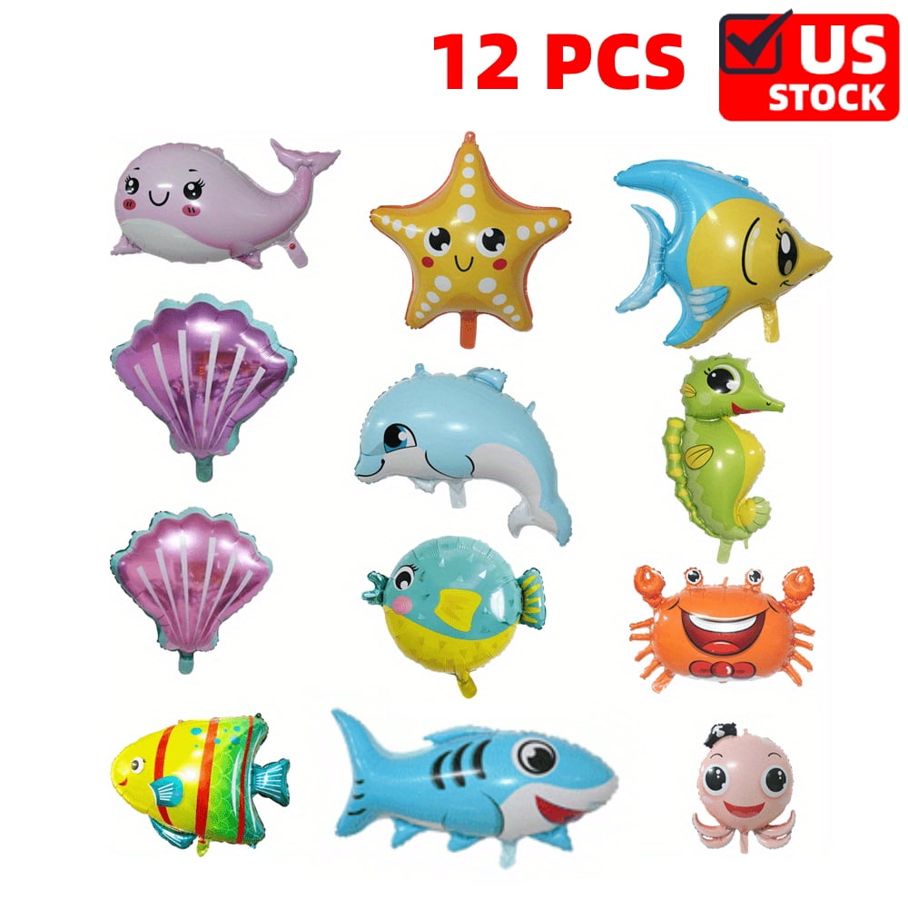 12 Pcs Fish Balloons, Sea Animal Balloons, Under The Sea Decorations ...