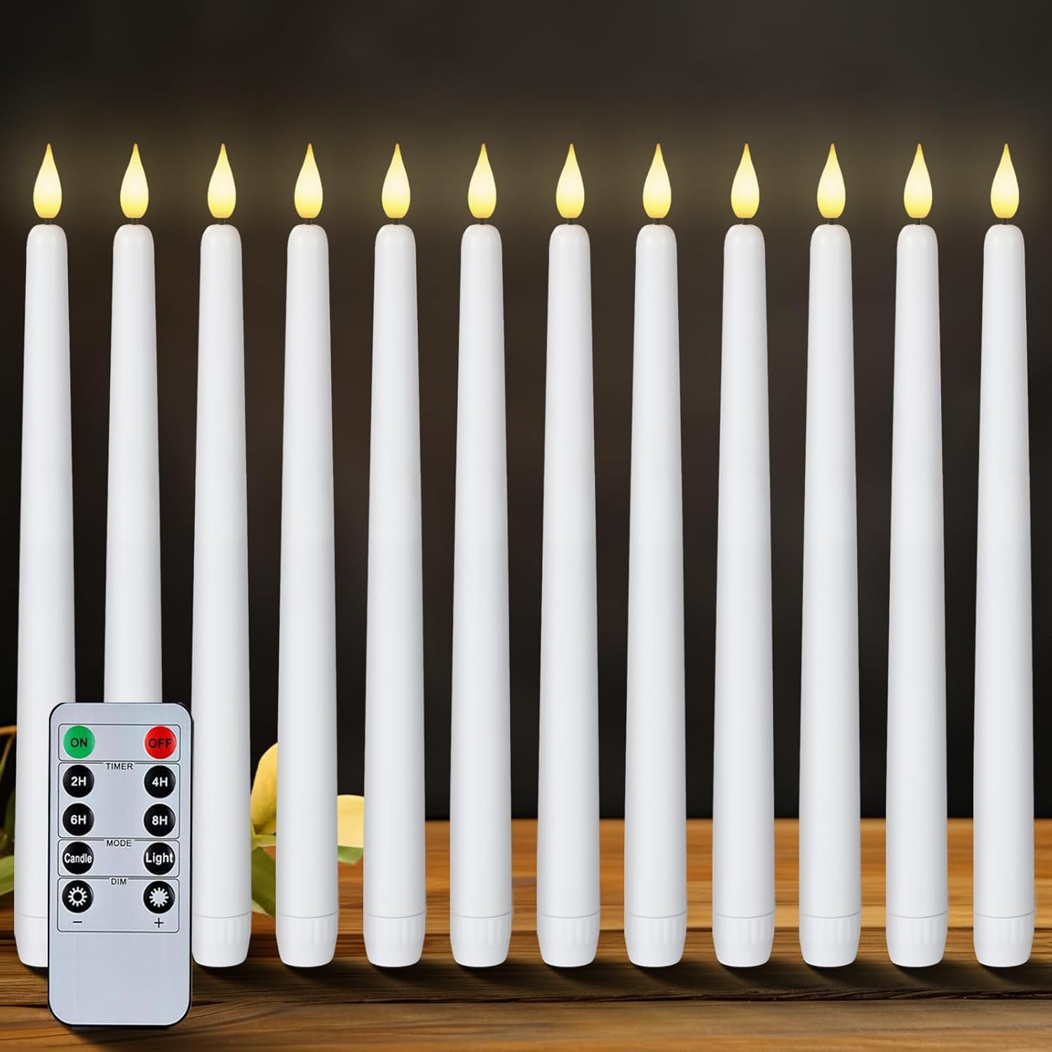 12 Pcs Flameless Taper Candles with Remote Timer Dimmer, 11 inches ...