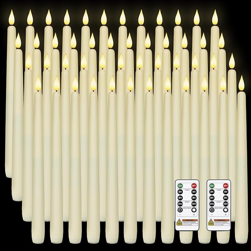12 Pcs Flameless Taper Candles with Remote Timer Dimmer, 11 inches ...