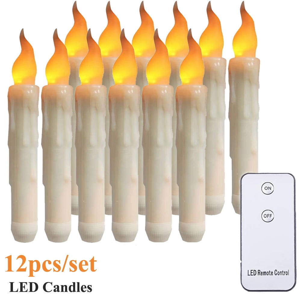 12 Pcs Flameless Taper Candles with Timer, LED Candles with Flickering ...