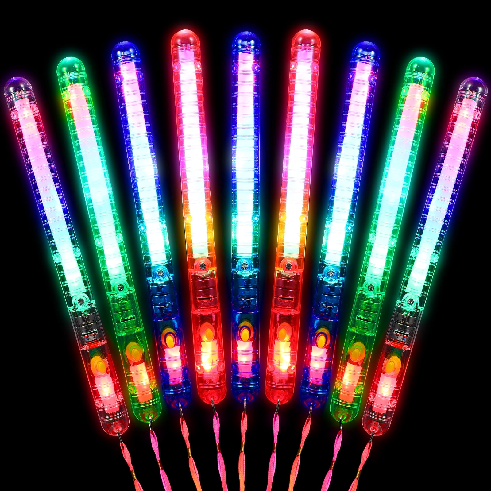 12 Pcs Flashing LED Wand Sticks with Lanyards Light up Wands Glowing Multicolor Wands for Music ...