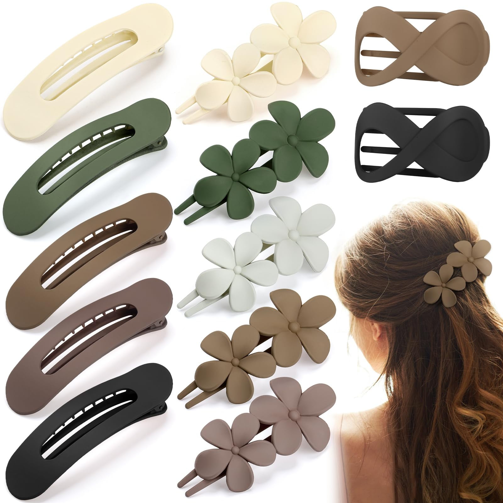 12 Pcs Flat Hair OKA4 Clips for Women, French Concord Flat Claw Clips ...