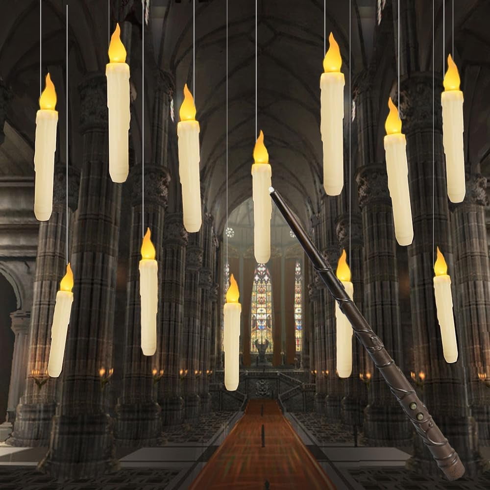 12 Pcs Floating Candles with Wand Remote, Boriyuan LED Hanging Candles ...