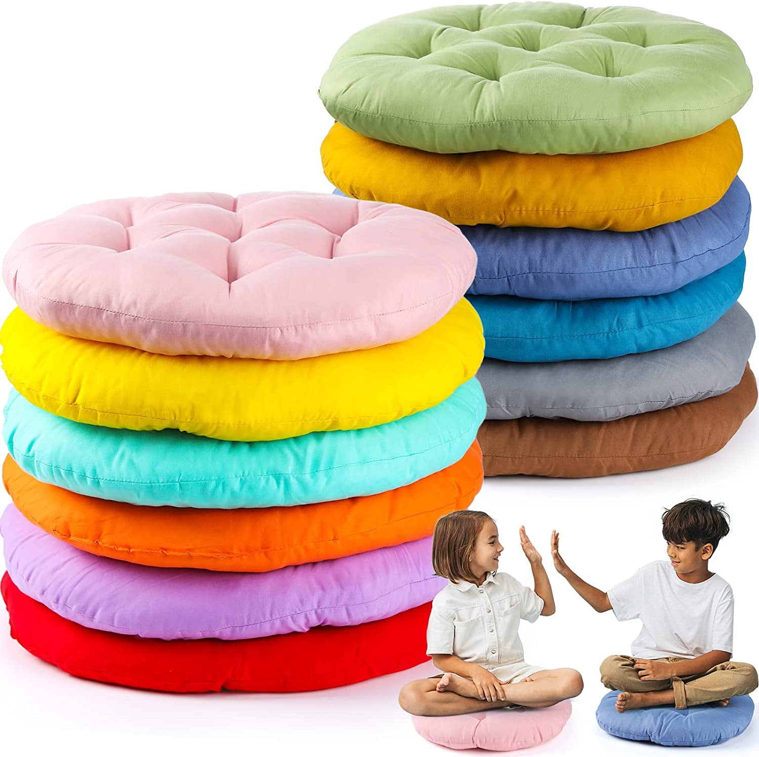 12 Pcs Floor Pillows Cushions Seating 15 x 15 Inches Color Round Seat ...