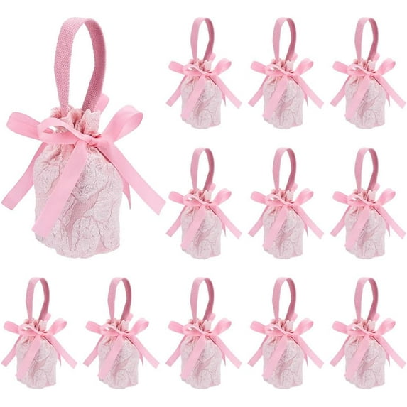 12 Pcs Floral Mini Gift Bags with Handles 6.5x5x0.2inch Pink Canvas ...
