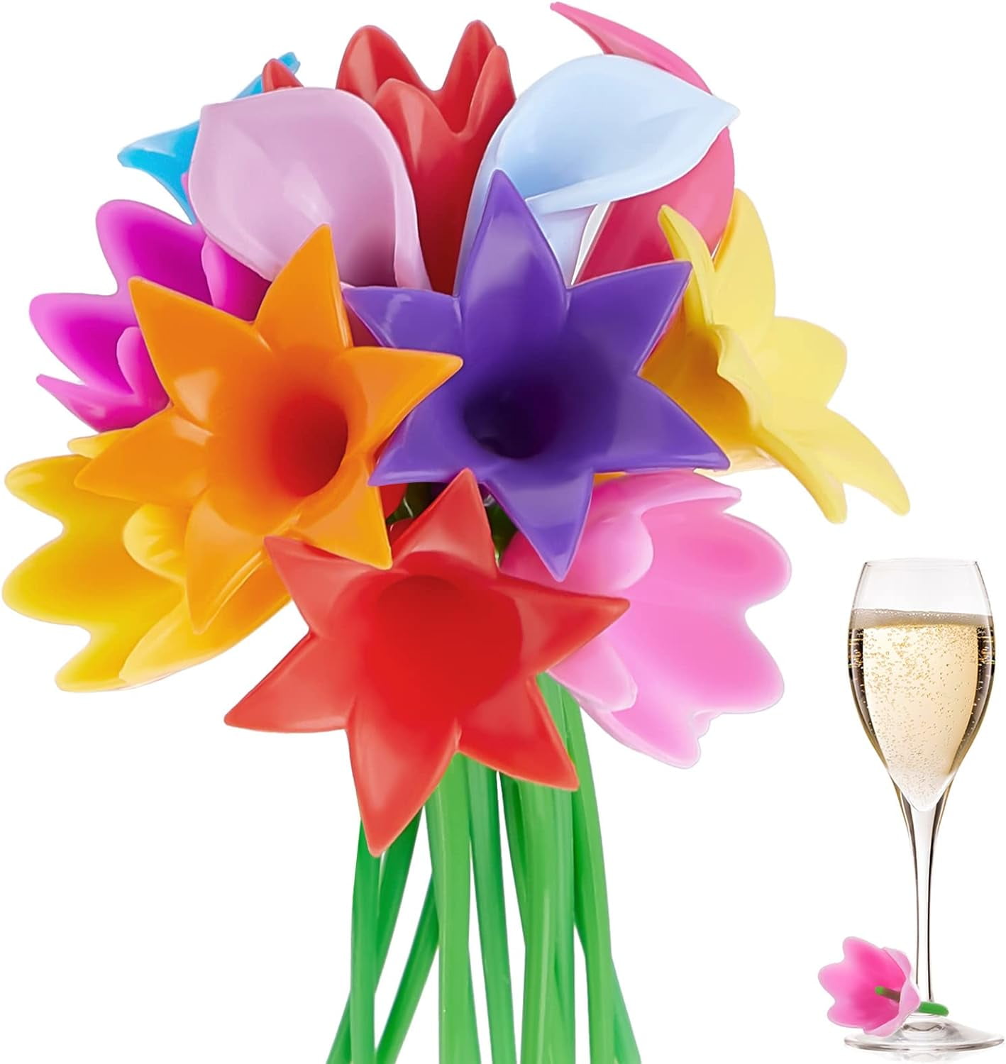12 Pcs Floral Wine Charms Calla Lily Drink Markers Tulip Silicone Wine ...