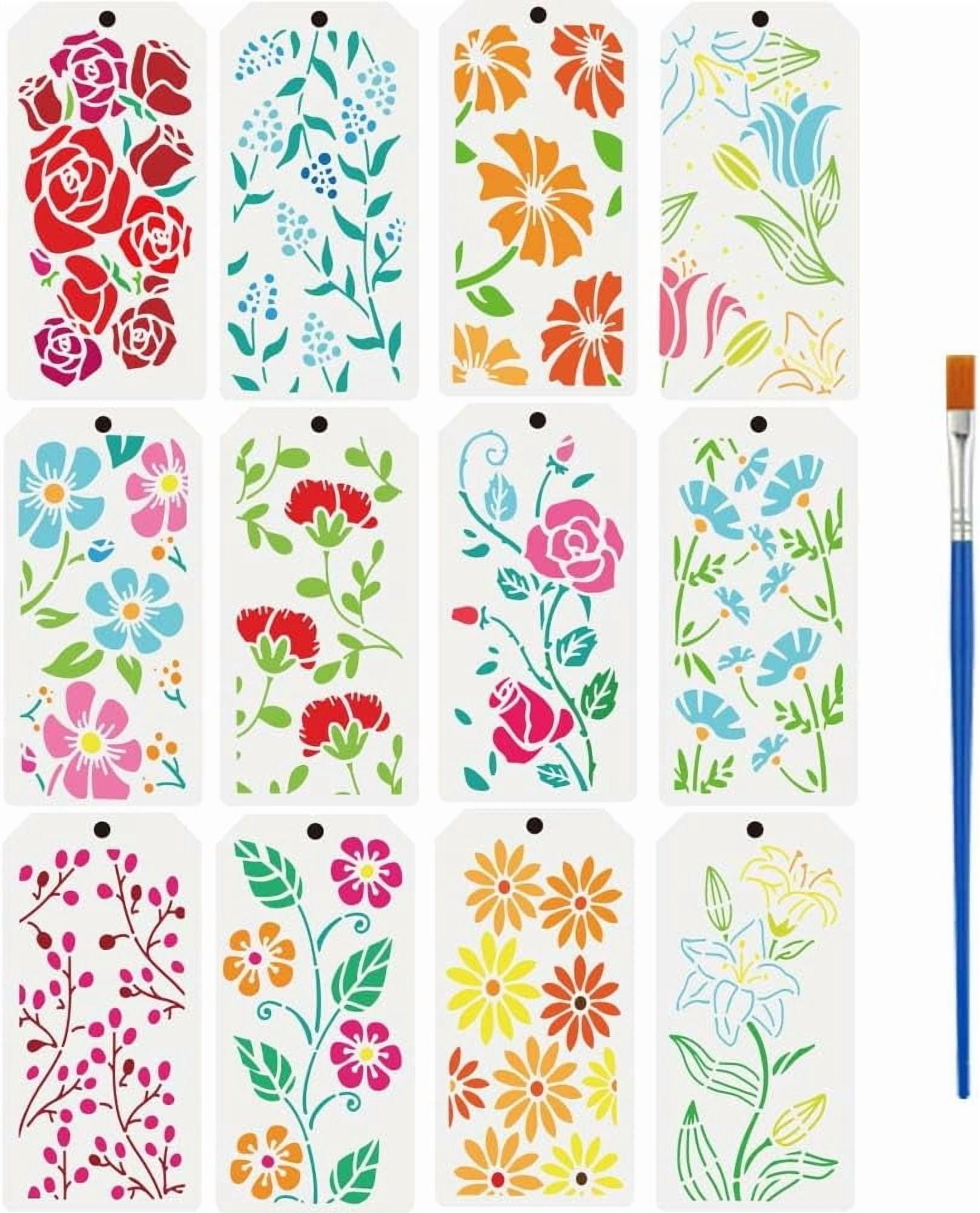 12 Pcs Flower Drawing Stencil with A Paint Brush 9.44x4.72inch ...
