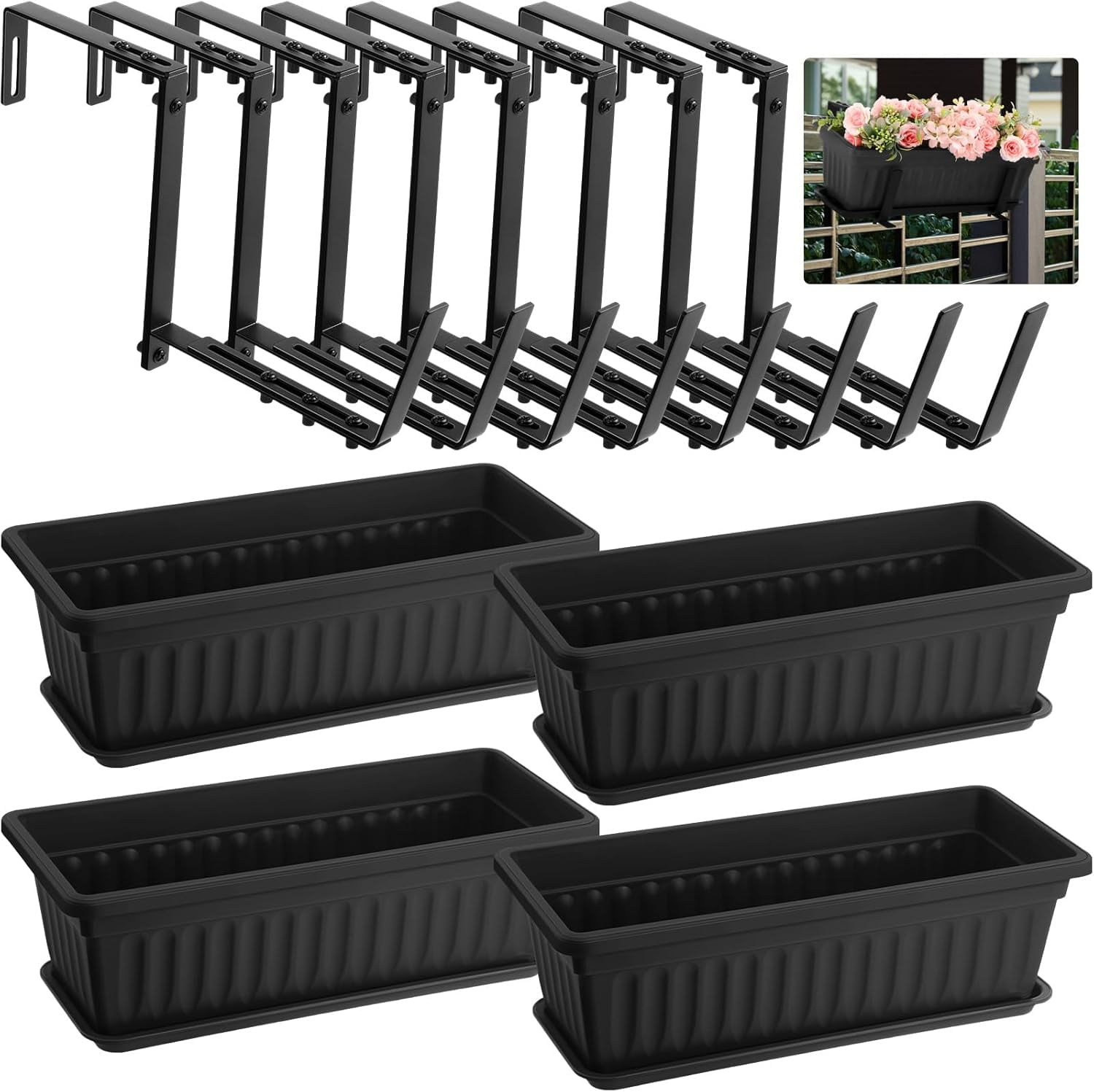12 Pcs Flower Pot and Planter Box Brackets Set 17.3 x 7.5 x 5.5 Inch ...