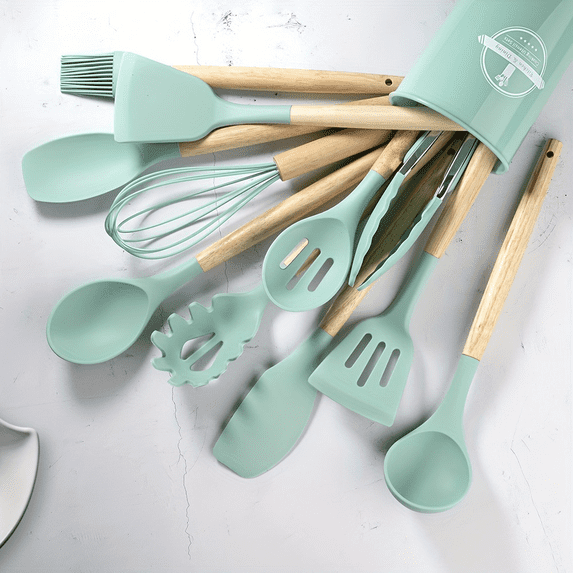 12 Pcs Food Grade Silicone Kitchen Utensils Set, Heat Resistant Spatula ...