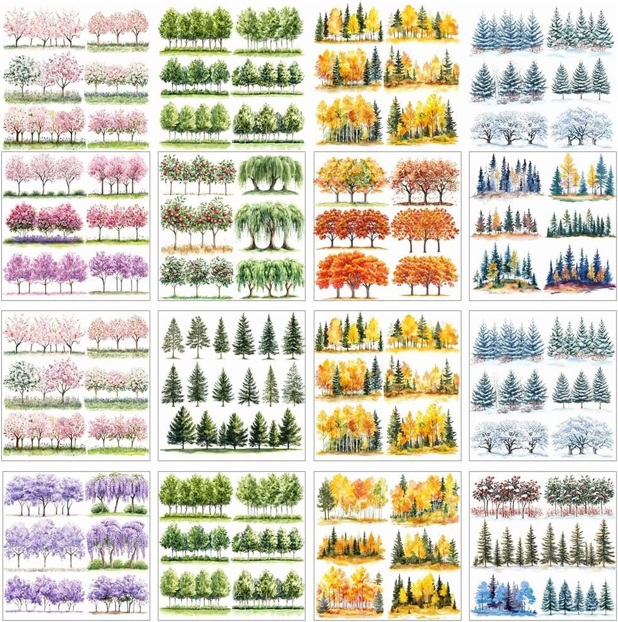12 Pcs Four Seasons Trees Rub on Transfers for Crafts 12 Styles Tree ...