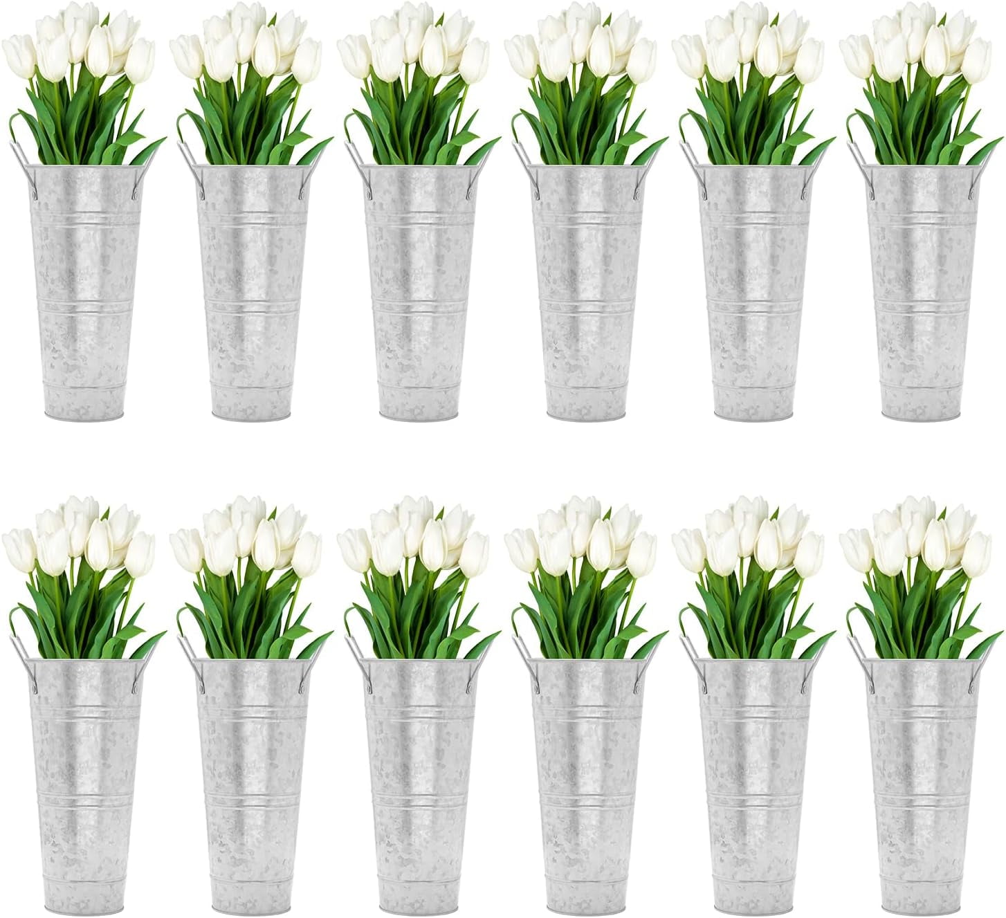 12 Pcs Galvanized Metal Flower Buckets, 9 Inch Wedding Flower Display ...