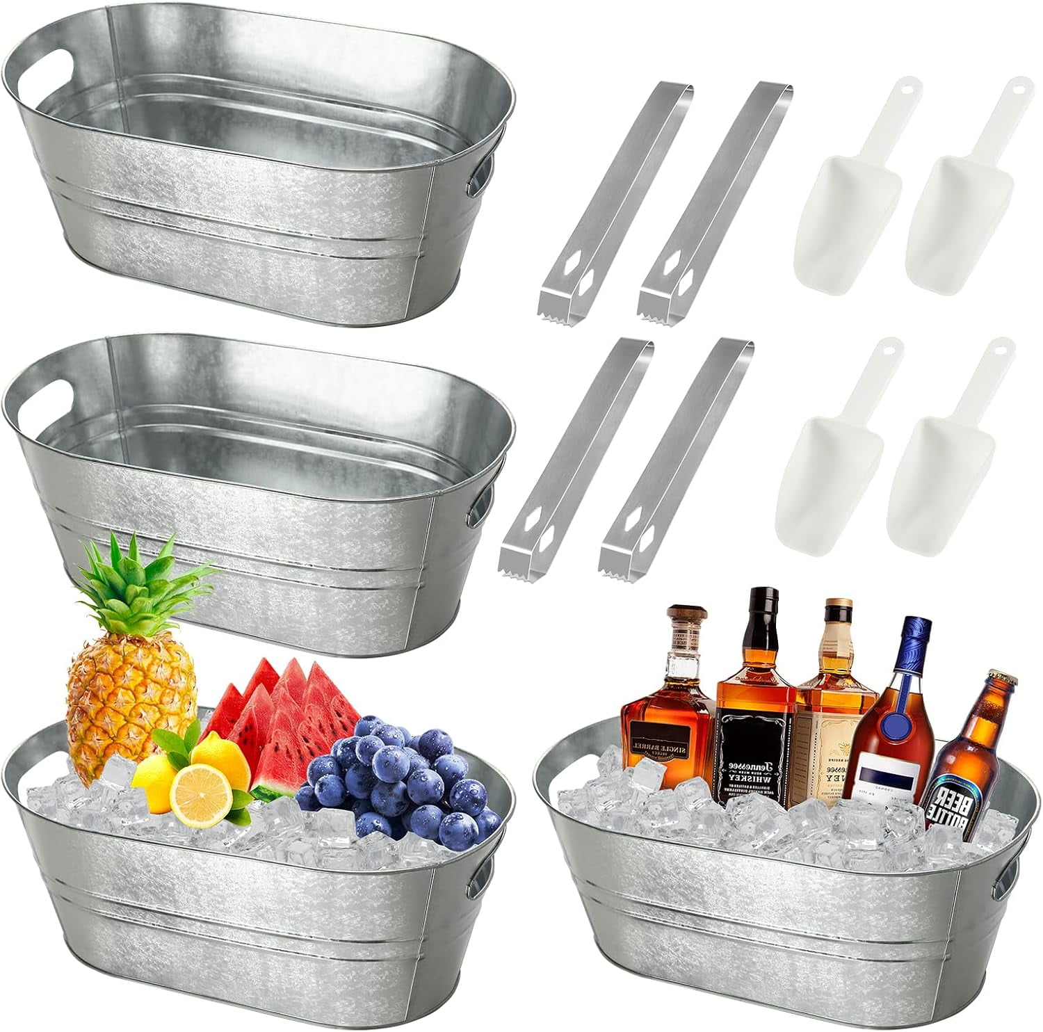 12 Pcs Galvanized Tub Ice Buckets 3 Gallon Metal Champagne Drink Bucket ...