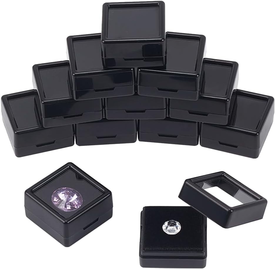 12 Pcs Gemstone Display Boxes 1.2x1.2x0.6 Inch Black Plastic Square ...