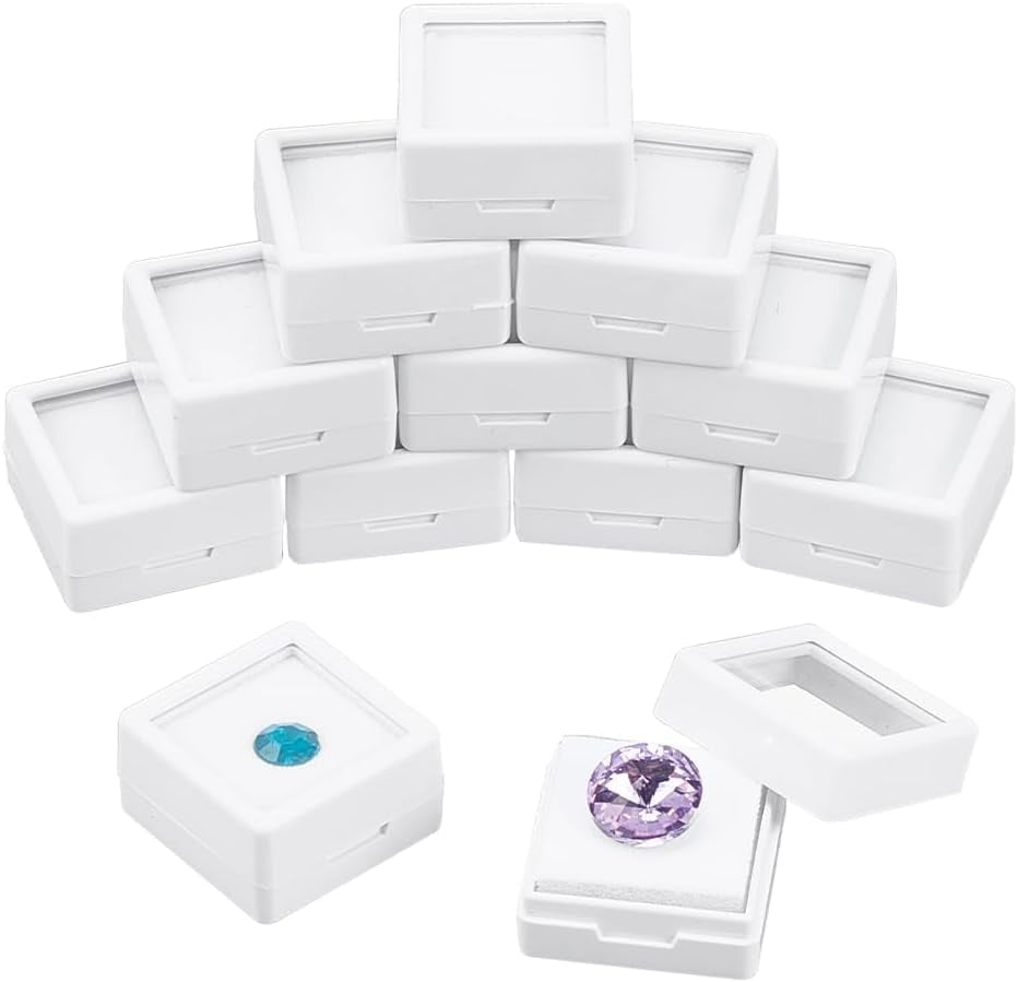 12 Pcs Gemstone Display Boxes 1.2x1.2x0.6 Inch White Plastic Square ...