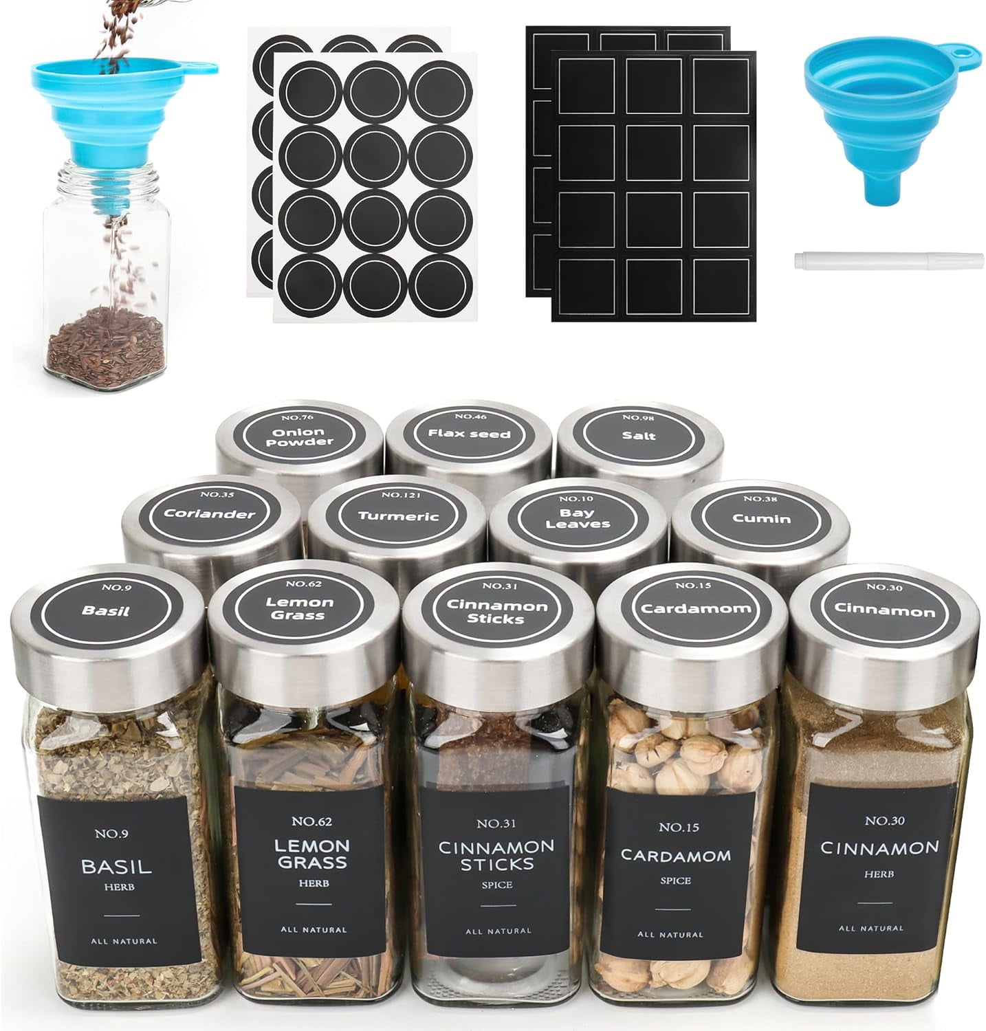12 Pcs Glass Spice Jars with Lids, 4oz spice jars with label, seasoning ...