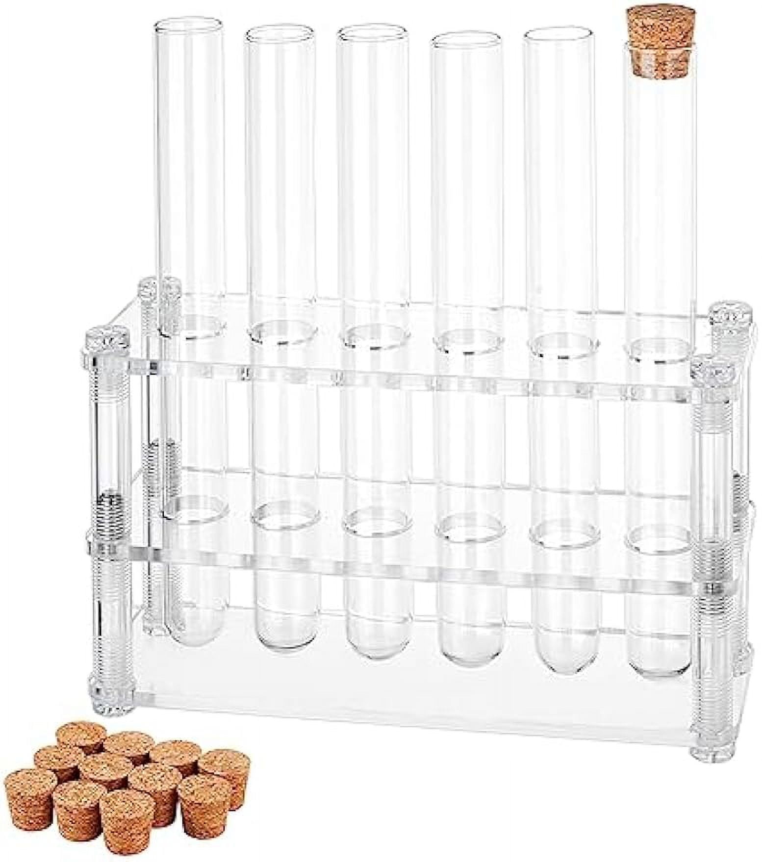 12 Pcs Glass Test Tubes with Rack Cork Stoppers Clear Test Tubes with ...