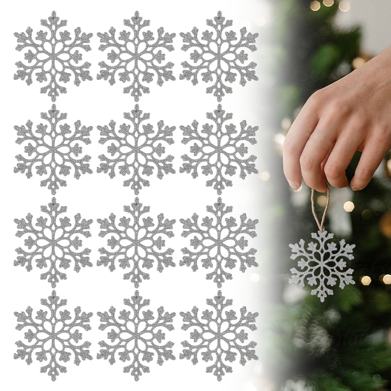 12 Pcs Glitter Hollow Snowflake Ornaments, Christmas Tree Snowflakes ...
