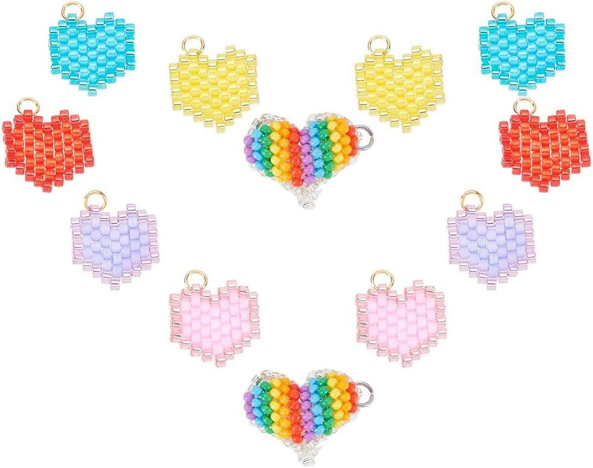12 Pcs Glsss Beaded Heart Charm 6 Colors 2 Sizes Love Shape Charms ...